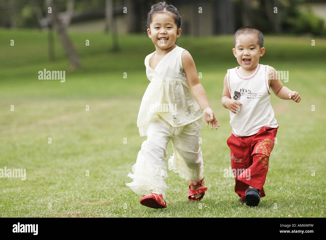 Children Playing in Grass Stock Photo - Alamy