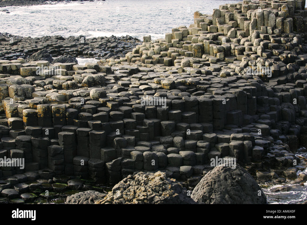 Closeup detail of the hexagonal basaltic rock formations of the world ...