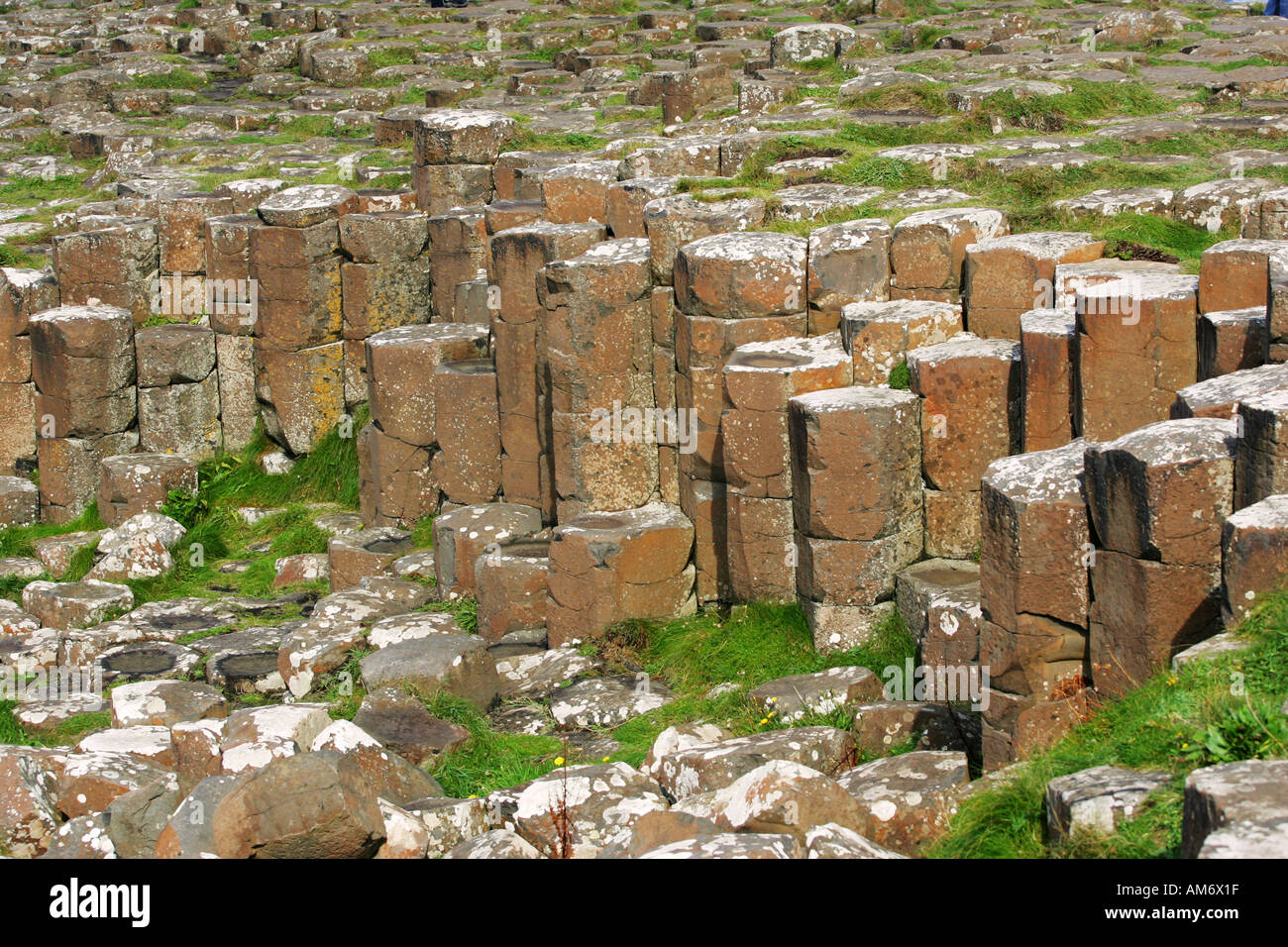Closeup details of the rich brown basaltic hexagonal rock formations at ...