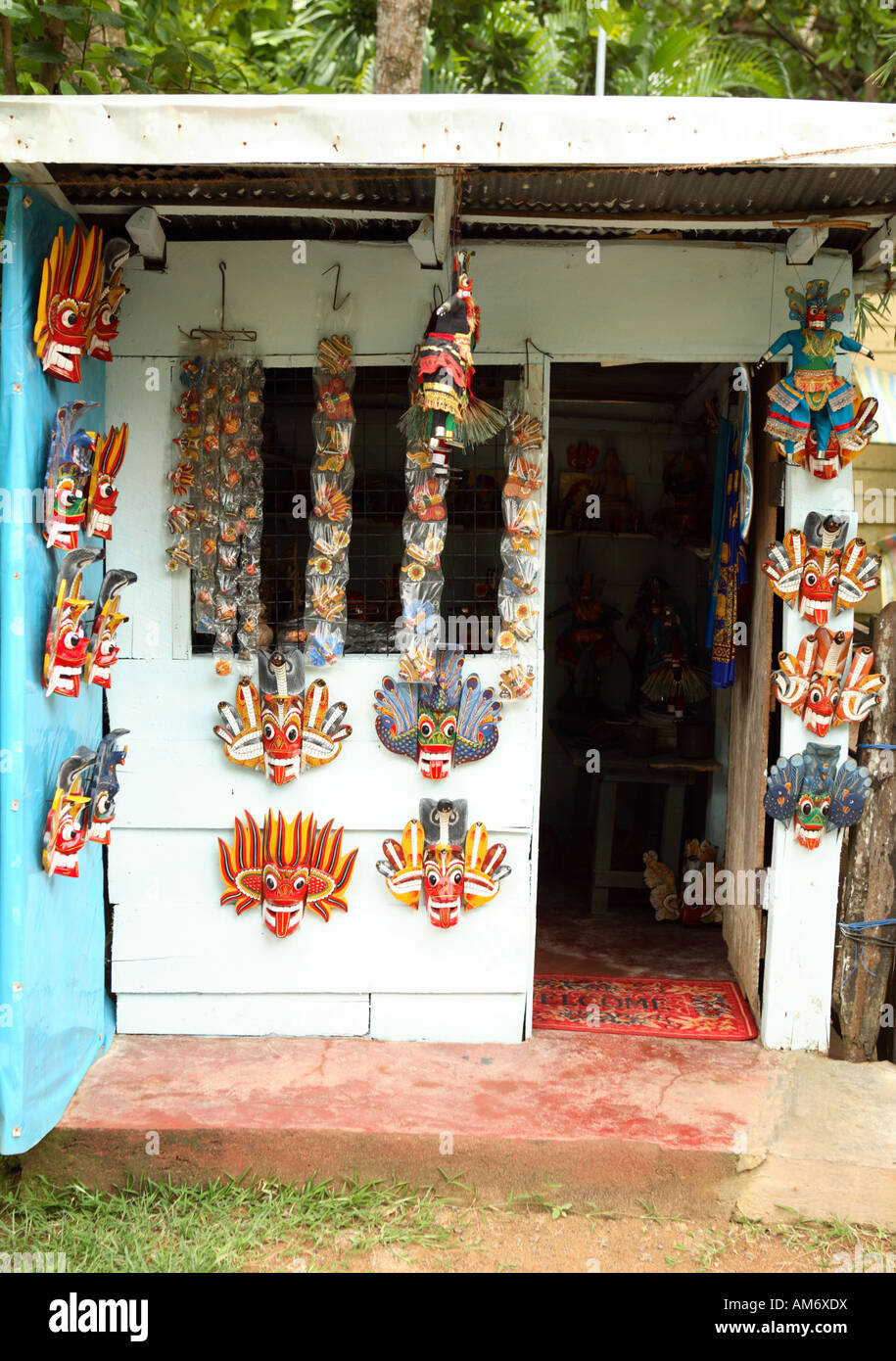 A small shop selling Sri Lankan traditional devil masks on a rural ...