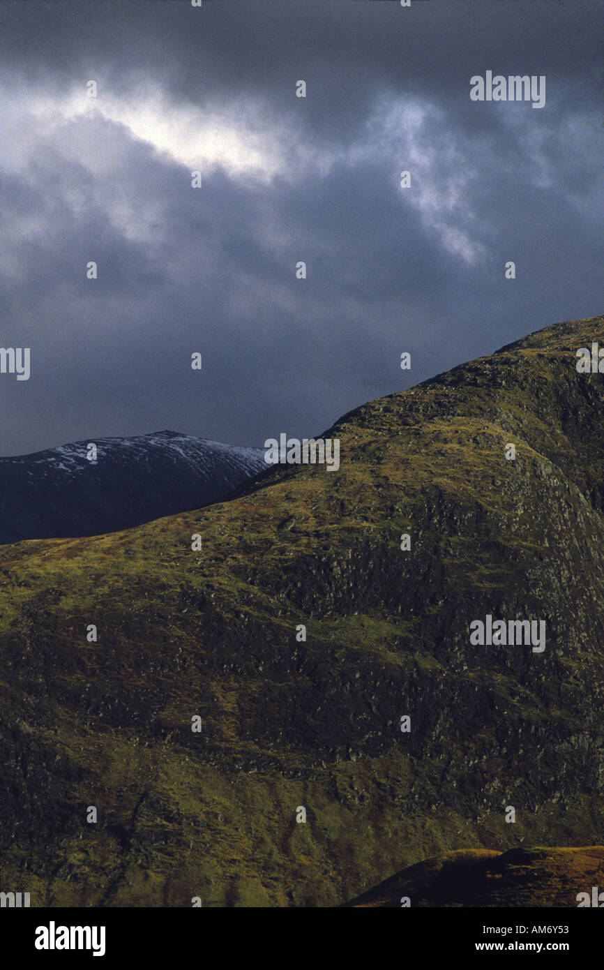 View of Scottish Highlands during snow storm from Fort William Scotland ...