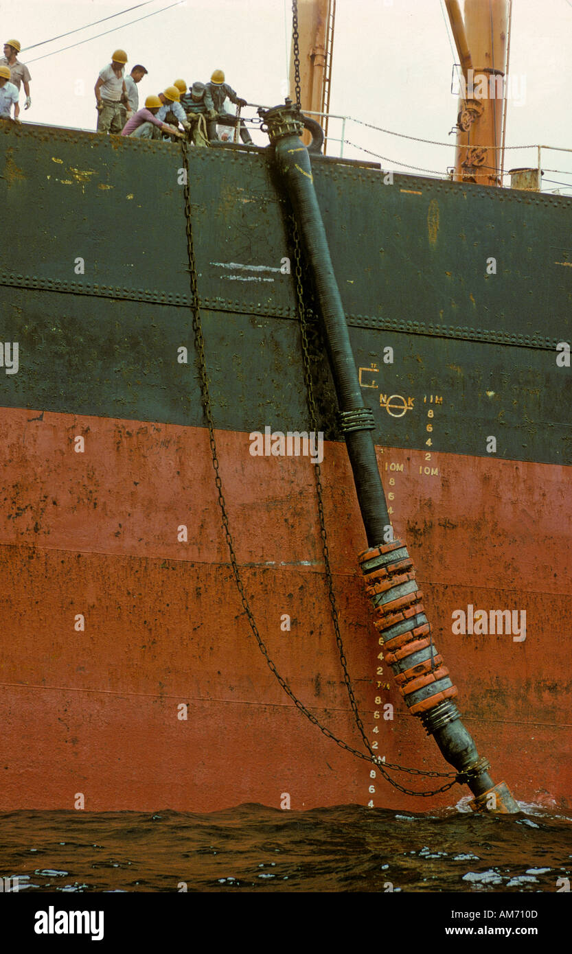 Oil tanker taking on oil pipe Java Sea Indonisia Stock Photo - Alamy
