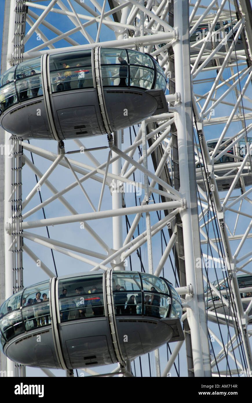 Close up of British Airways London Eye showing pods and wheel structure ...