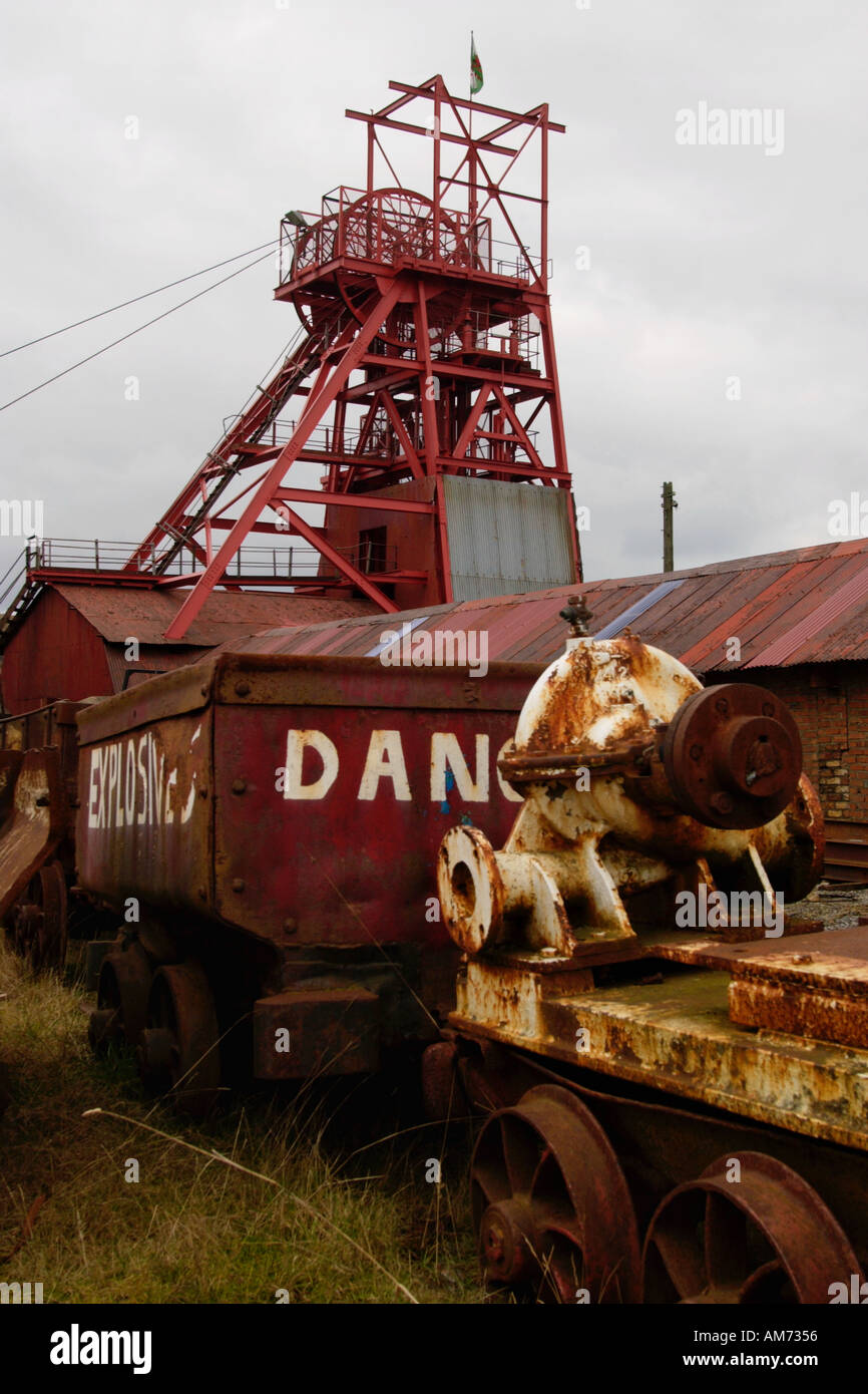 Pit head winding gear viewed over the supplies yard at the Big Pit ...
