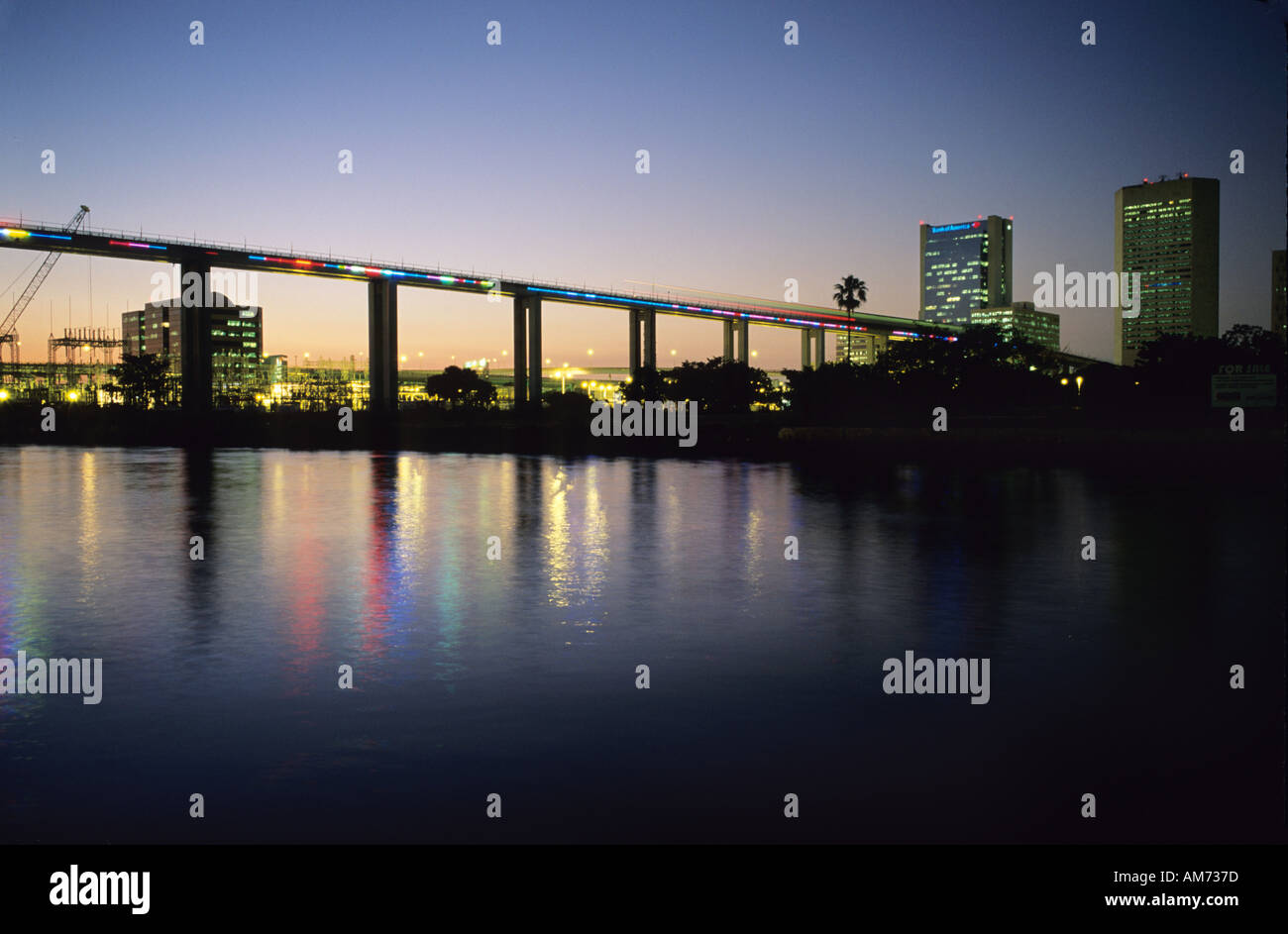 Metro commuter rail viaduct Miami River Miami Florida USA Stock Photo ...