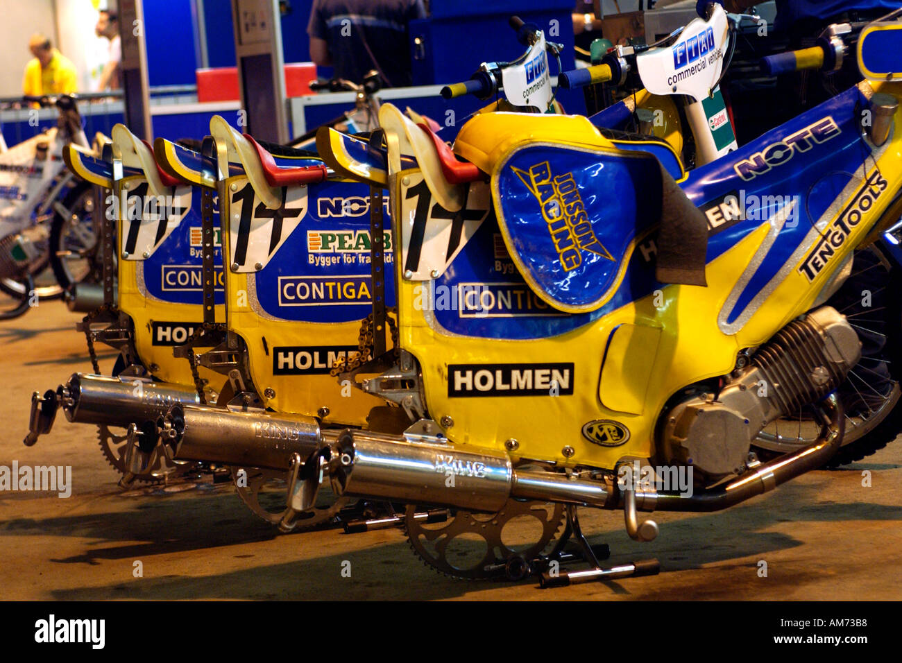 Race bikes in the paddock prior to the Speedway Grand Prix in the Stock ...