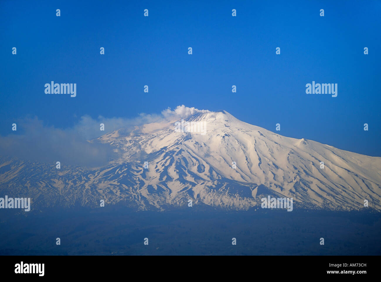 Snow covered volcano, Mount Etna, wads of smoke, Sicily, Italy Stock ...