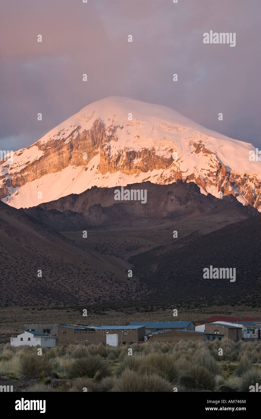 Nevado Sajama (6542m) with Sajama village in Sajama National Park ...
