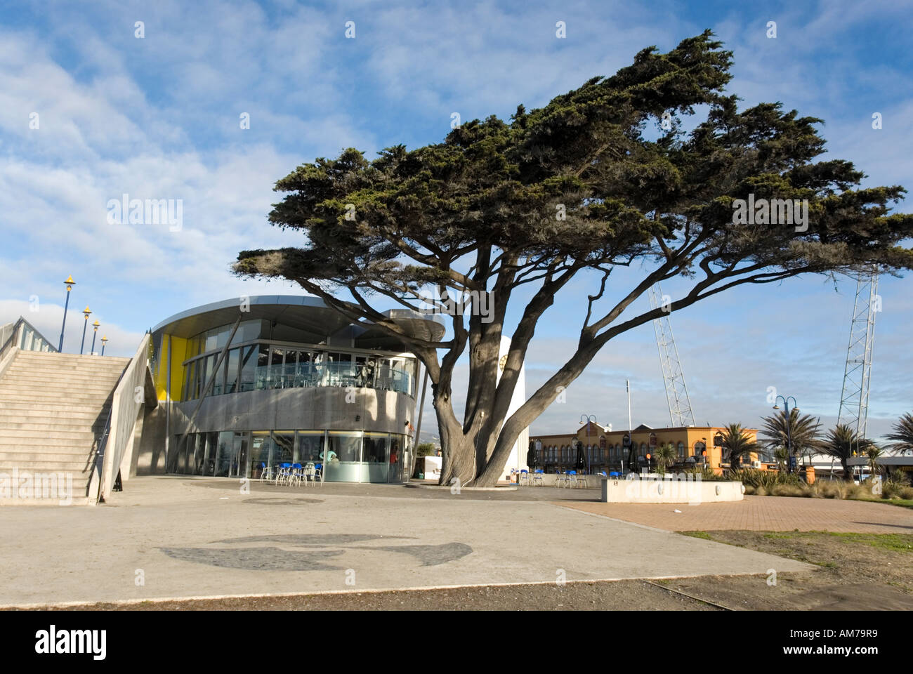Library and cafe at Christchurch Pier New Brighton beach New Zealand ...