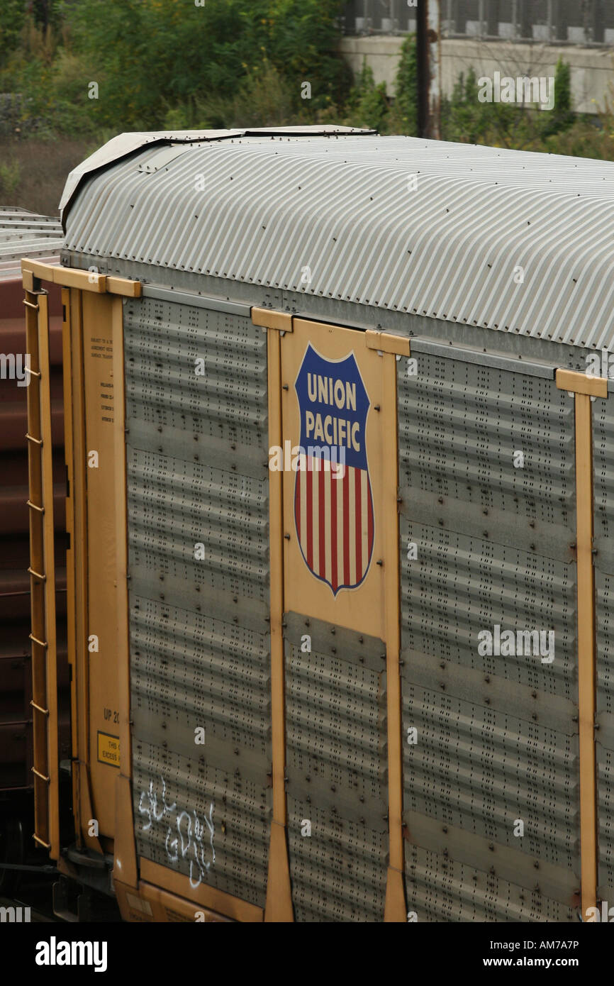 Logo on Union Pacific Railroad Autorack Automobile Car Carrying freight ...