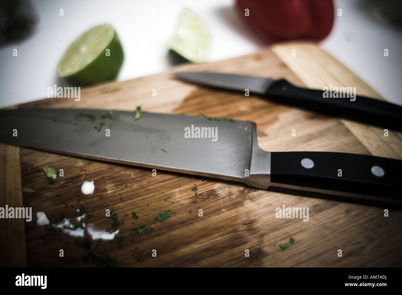 kitchen cutting board and knives Stock Photo - Alamy
