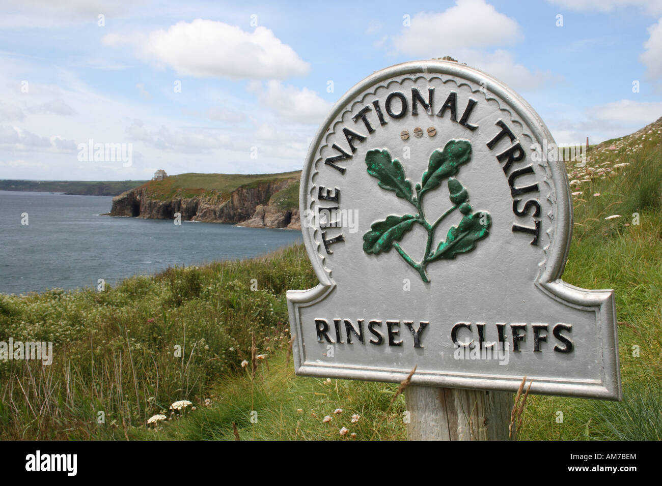 Sign " The National Trust" at the Rinsey Cliff, Cornwall, UK Stock ...