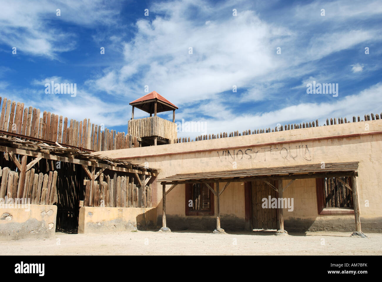 Fortification with look-out tower in south-western usa Stock Photo - Alamy