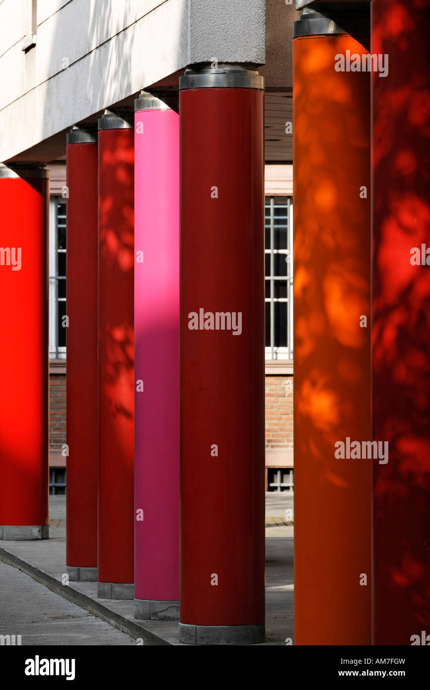 Red columns in a row, city museum Duesseldorf, NRW, Germany Stock Photo ...