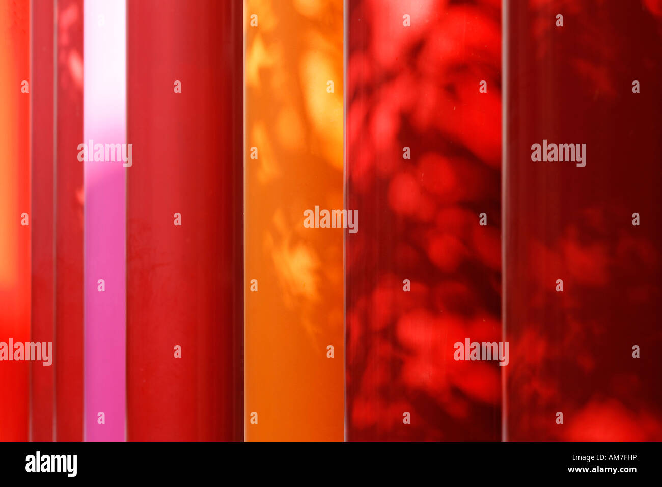 Red columns in a row, city museum Duesseldorf, architectural detail ...