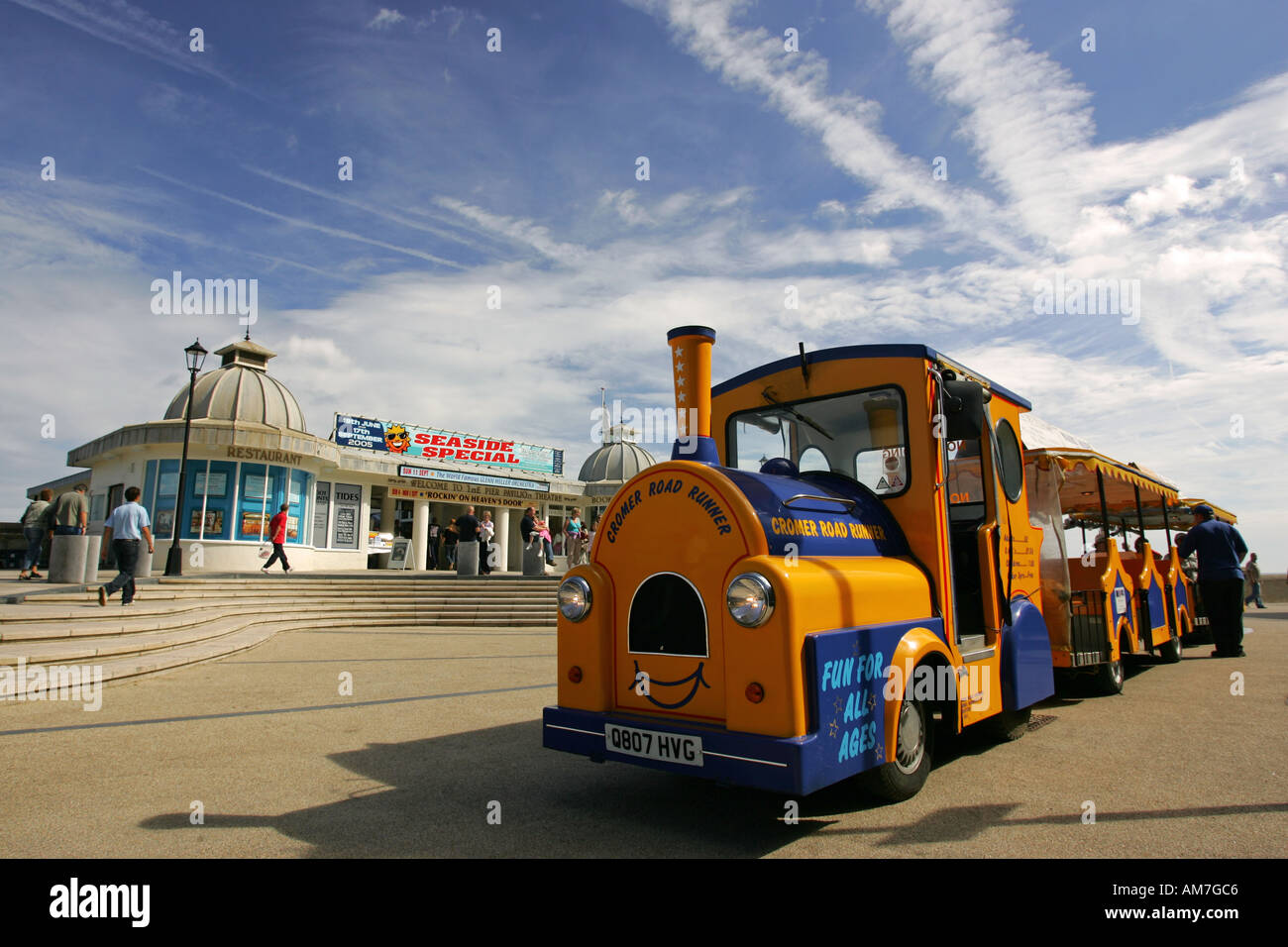 Novelty bright yellow road train tourist passengers promenade cromer ...