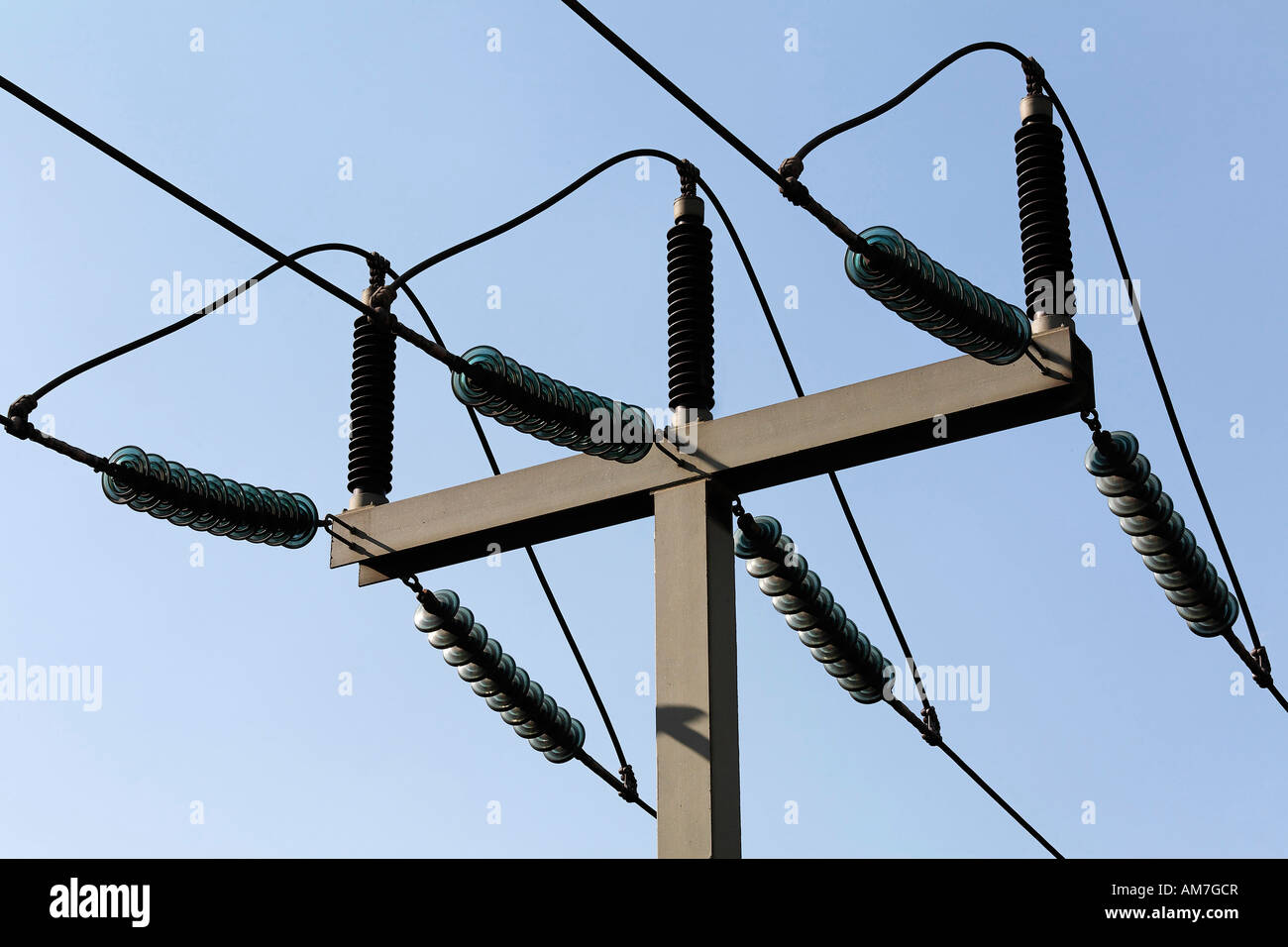 Pylon with isolators, Germany Stock Photo - Alamy
