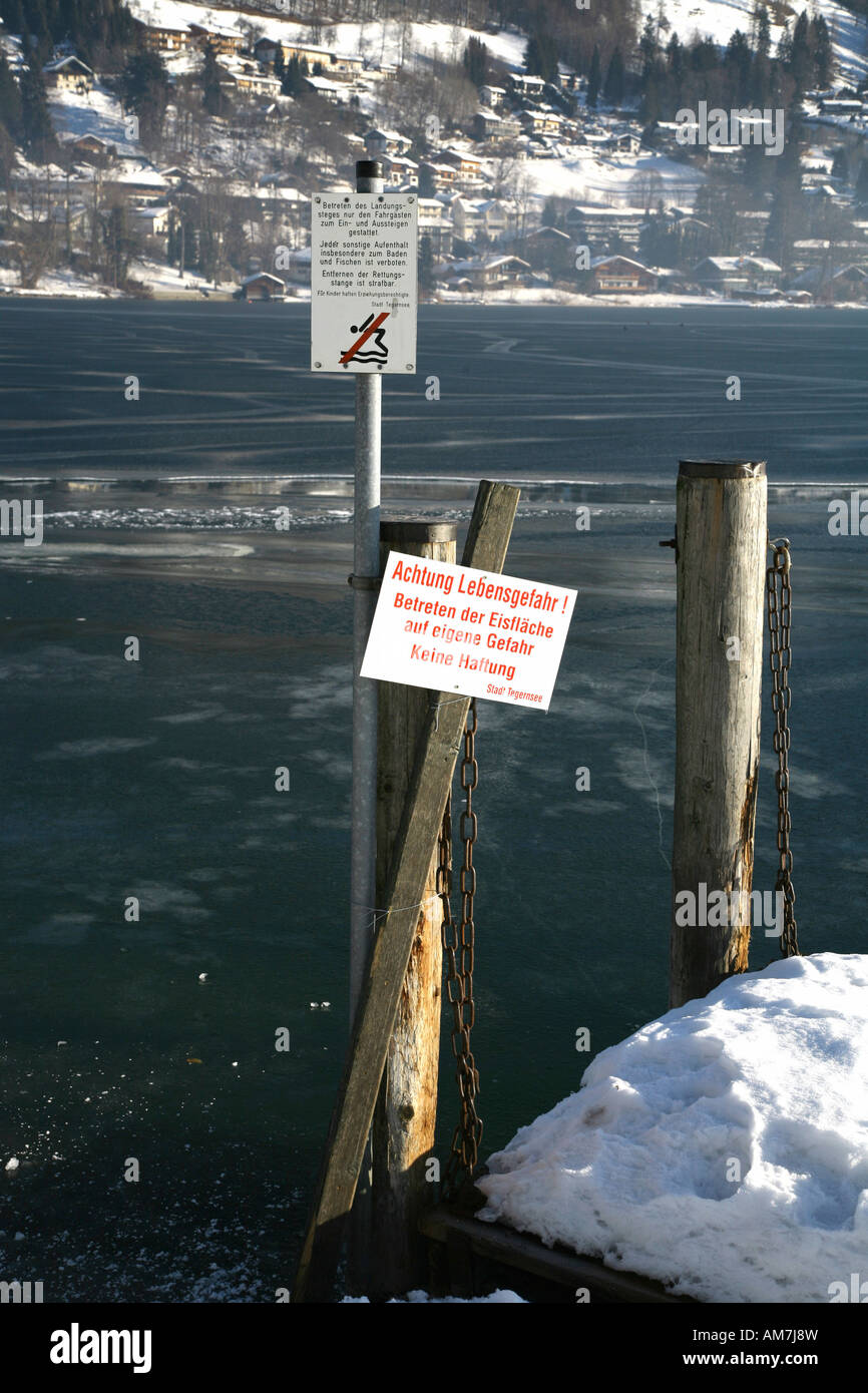 Danger sign, frozen lake Stock Photo - Alamy