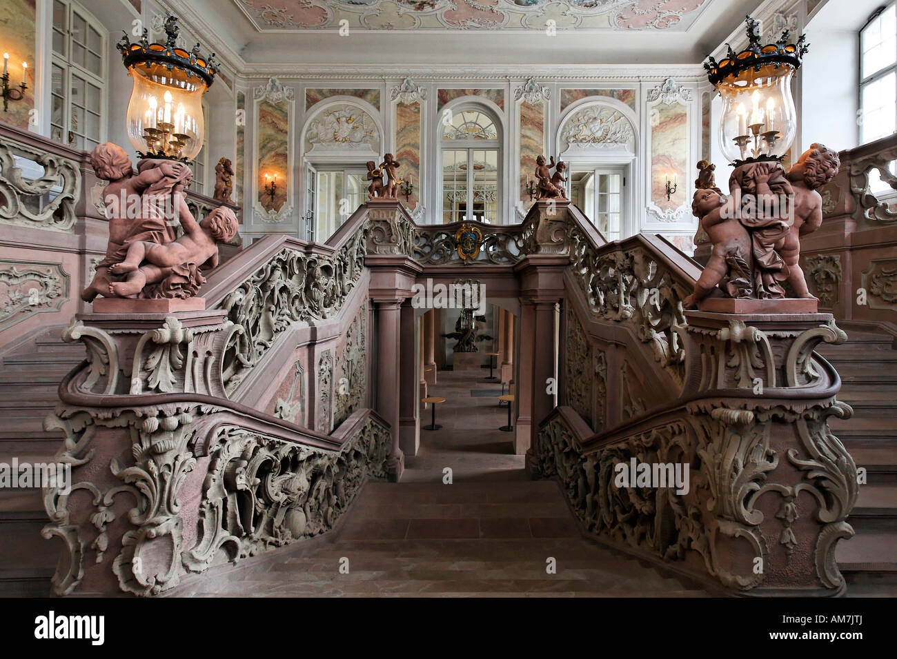 Palace of the prince elector, rococo staircase, Trier, Rhineland ...