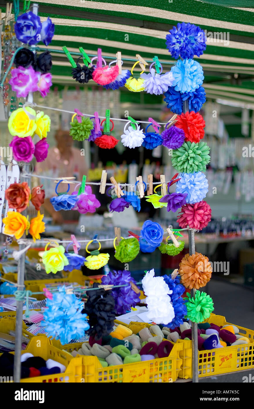 Hair clips and bands on a market stall in Spain Stock Photo - Alamy
