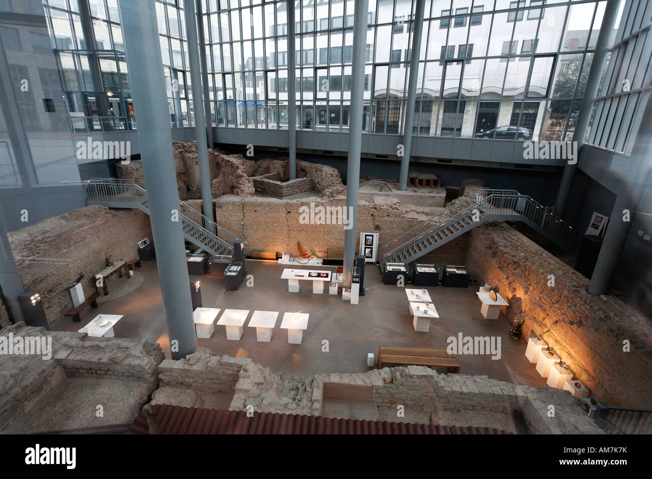 Roman public bath, modern glass building, Trier, Rhineland-Palatinate ...