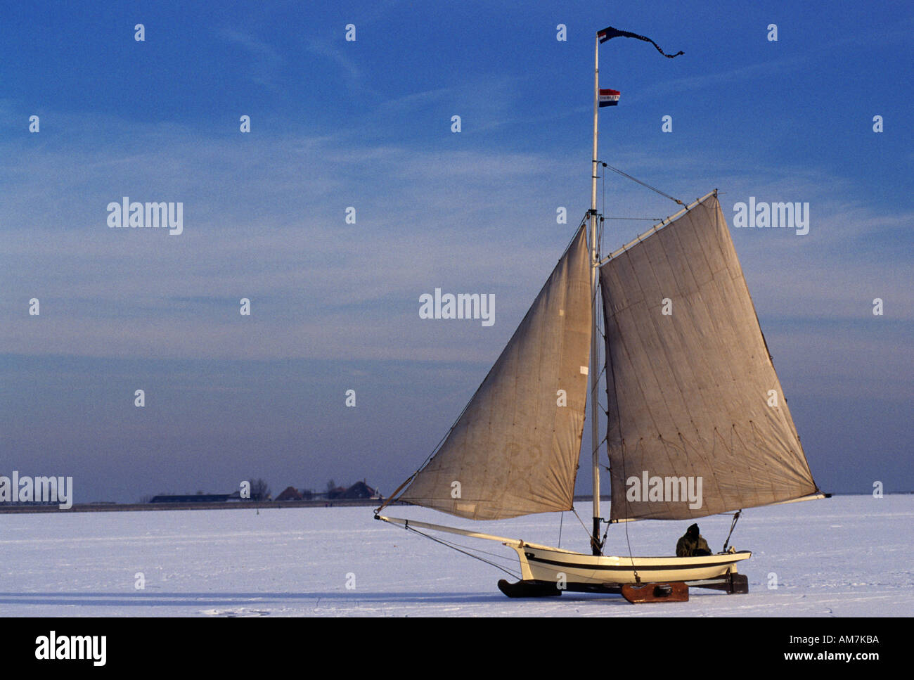 Netherlands Winter Ice Sailing Lake Boat snow Stock Photo - Alamy