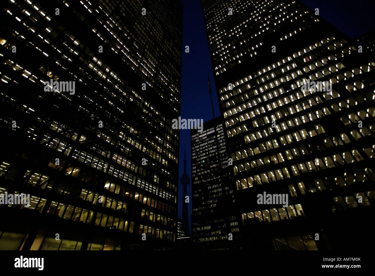 Skyscrapers at night in financial district. Toronto, Ontario, Canada ...