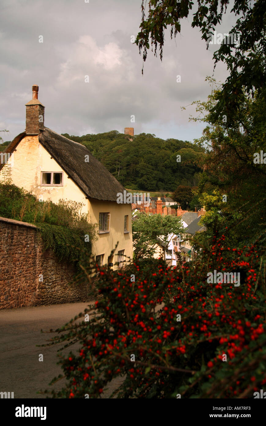 Cottage and views of Conygar Tower Dunster Exmoor Somerset UK Stock ...