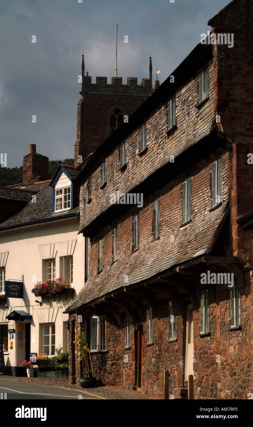 Dunster high street and church Exmoor Somerset UK Stock Photo - Alamy
