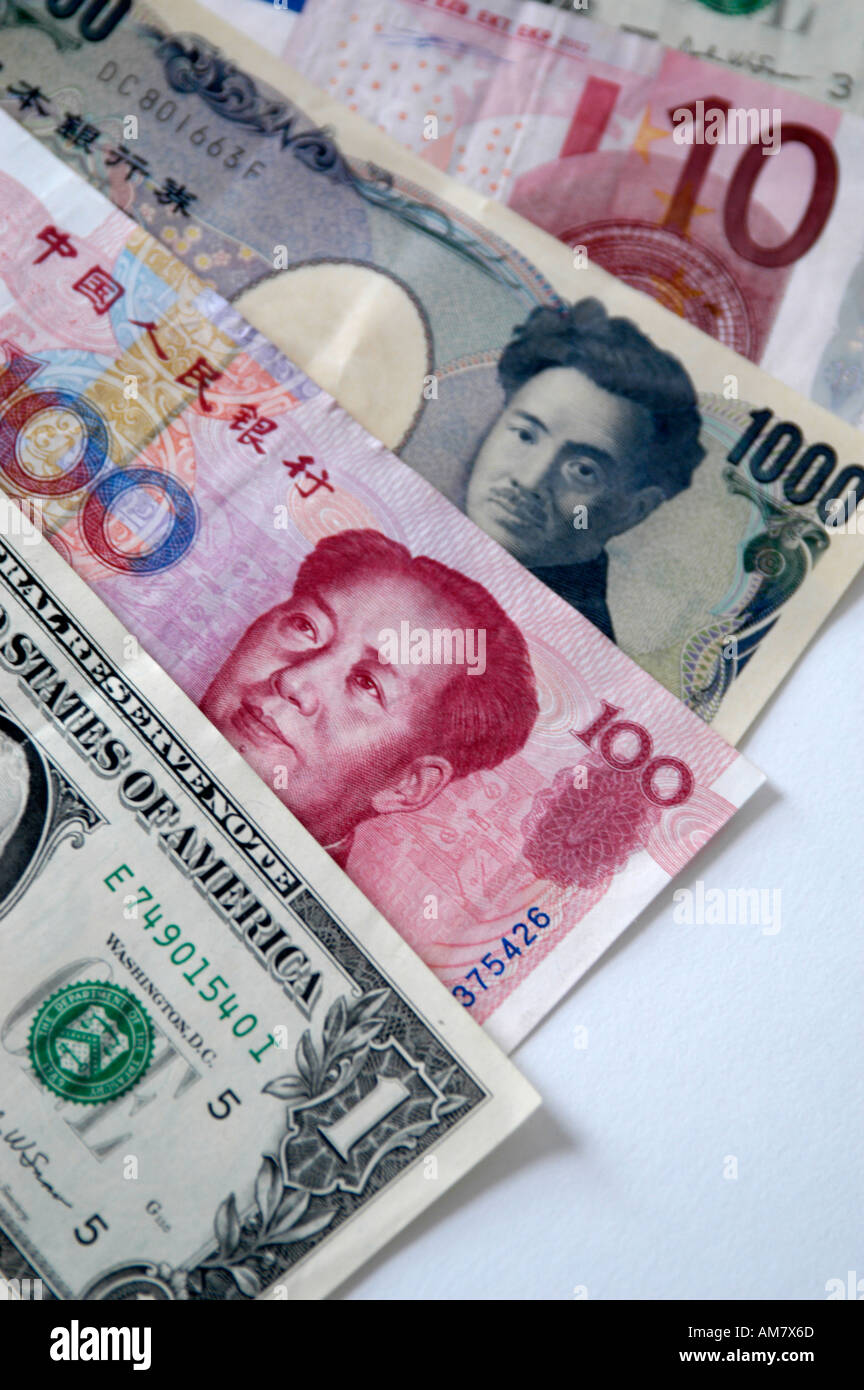 Mix of foreign currency banknotes Stock Photo - Alamy
