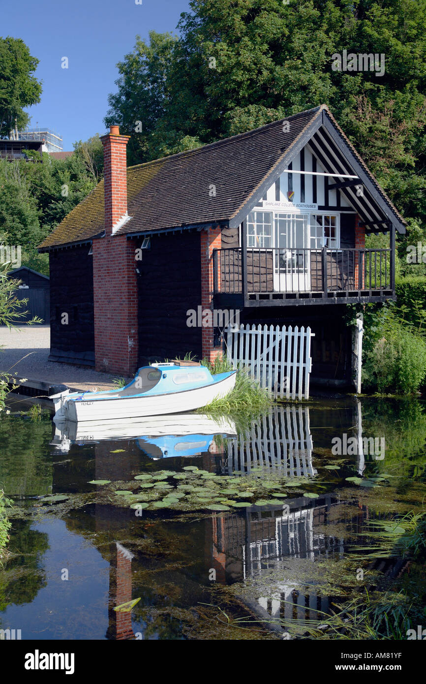 Shiplake College Boathouse on the river Thames in summer Stock Photo ...