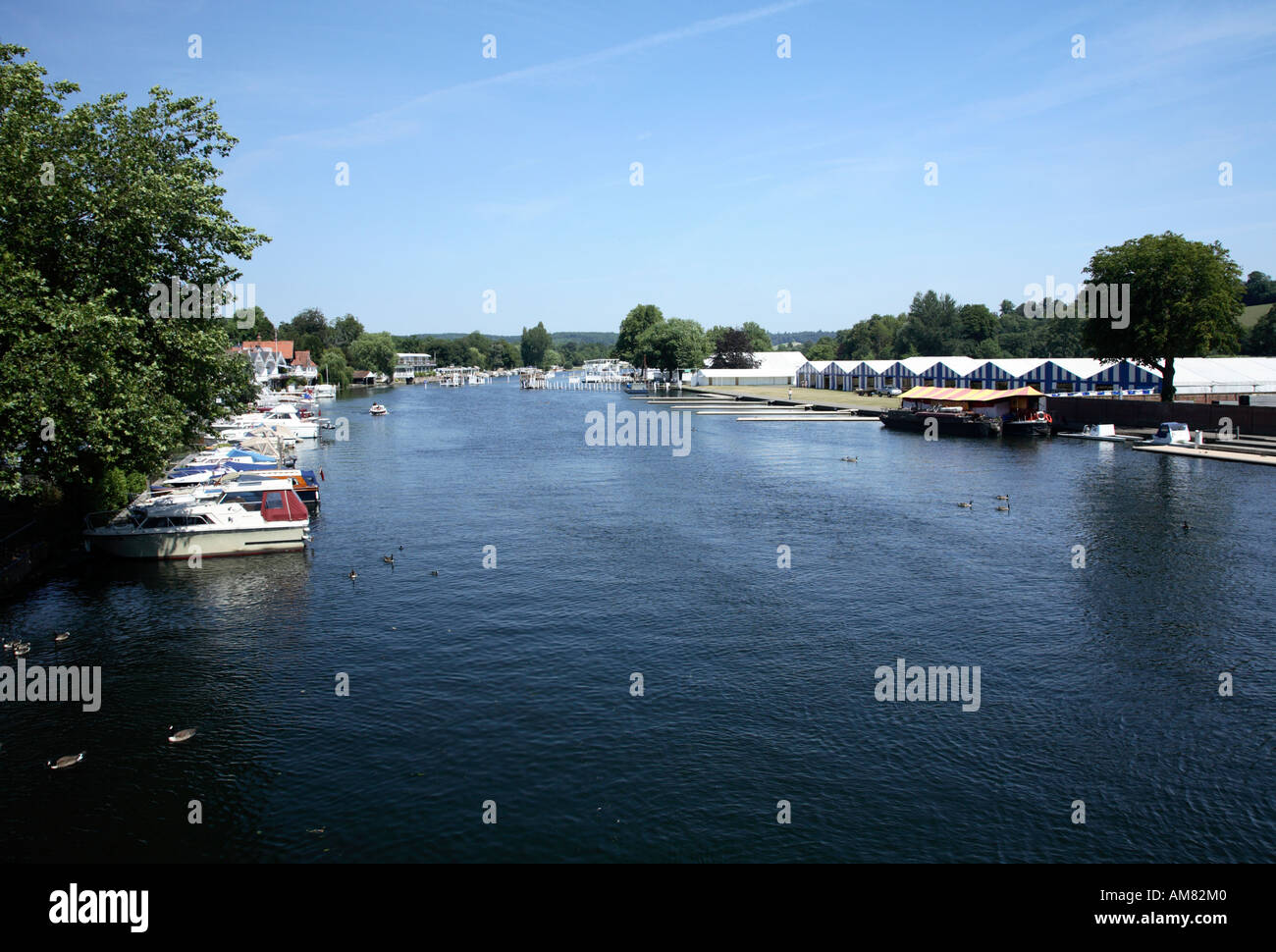 View of river Thames from Henley on Thames bridge looking downstream ...