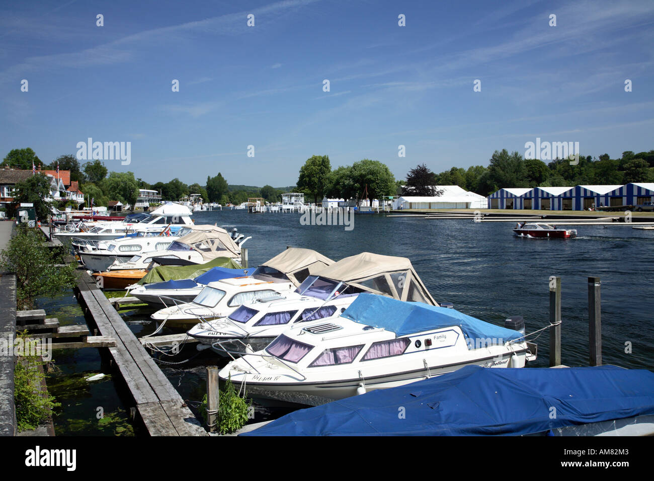 View of river Thames looking downstream towards royal regatta course ...