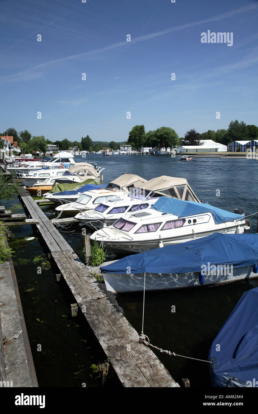 View of river Thames looking downstream towards royal regatta course ...
