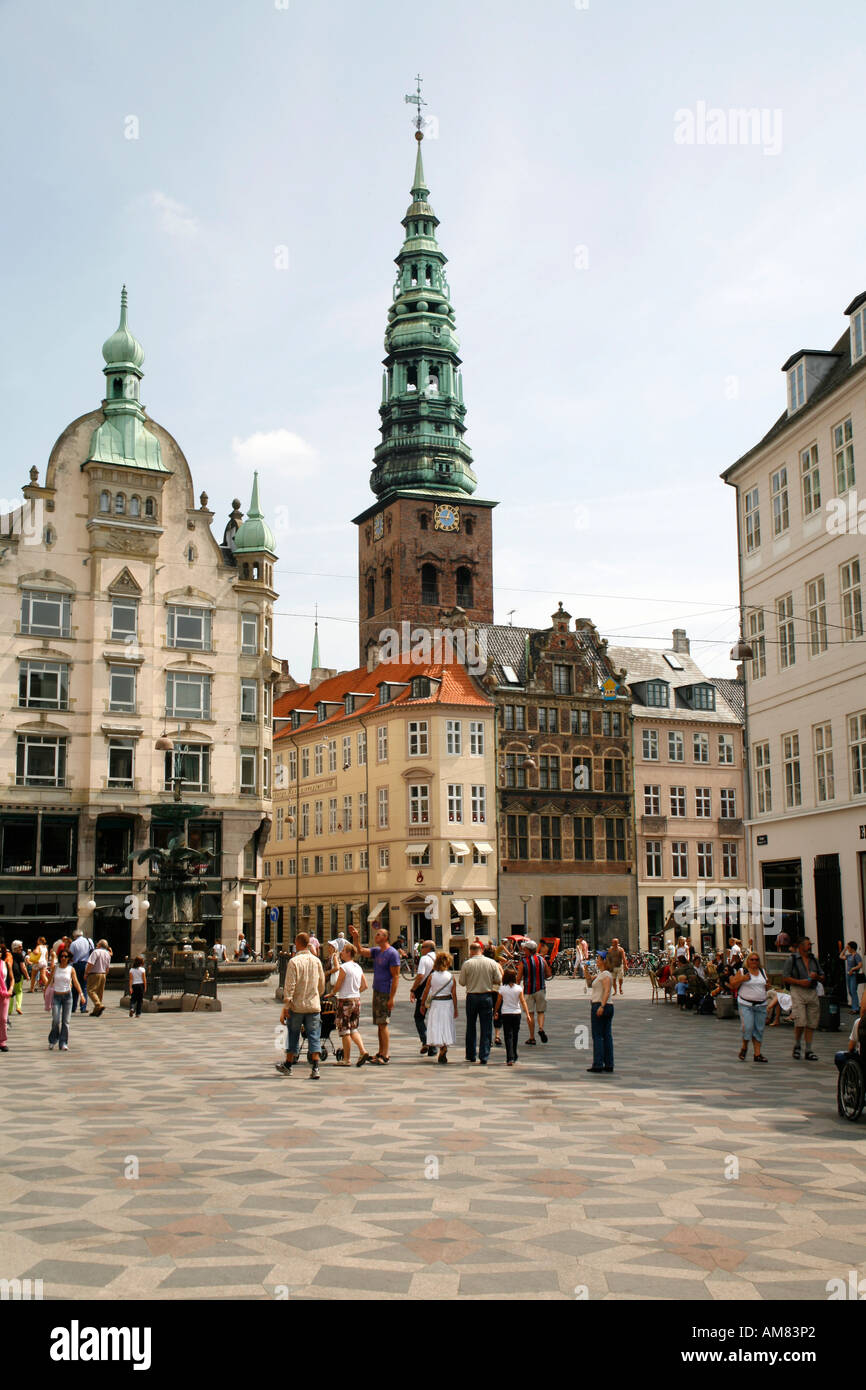 Old Square on Stroget shopping street in Copenhagen Denmark Stock Photo ...