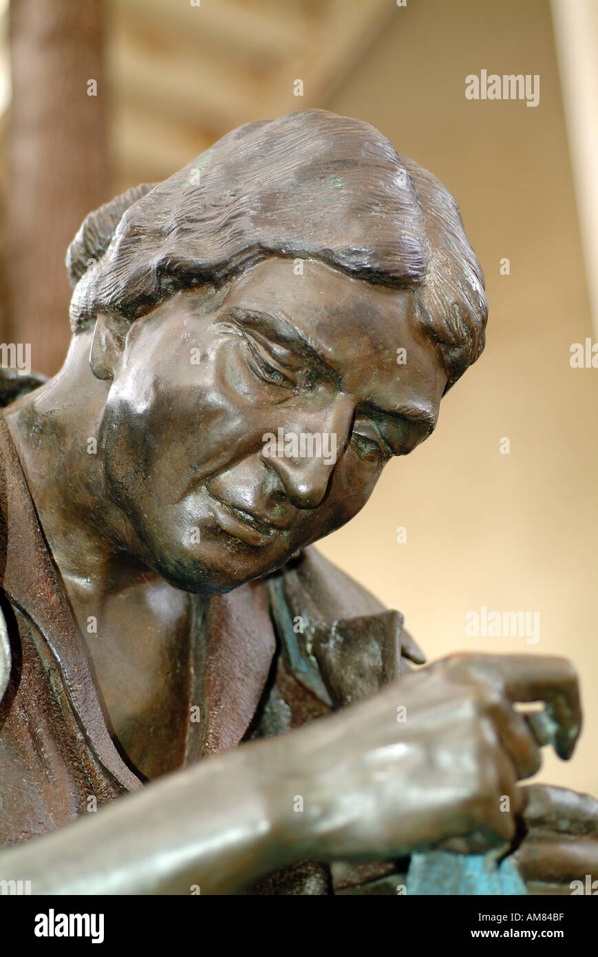 Statue of an old woman knitting in a bench, Dallas downtown Stock Photo ...