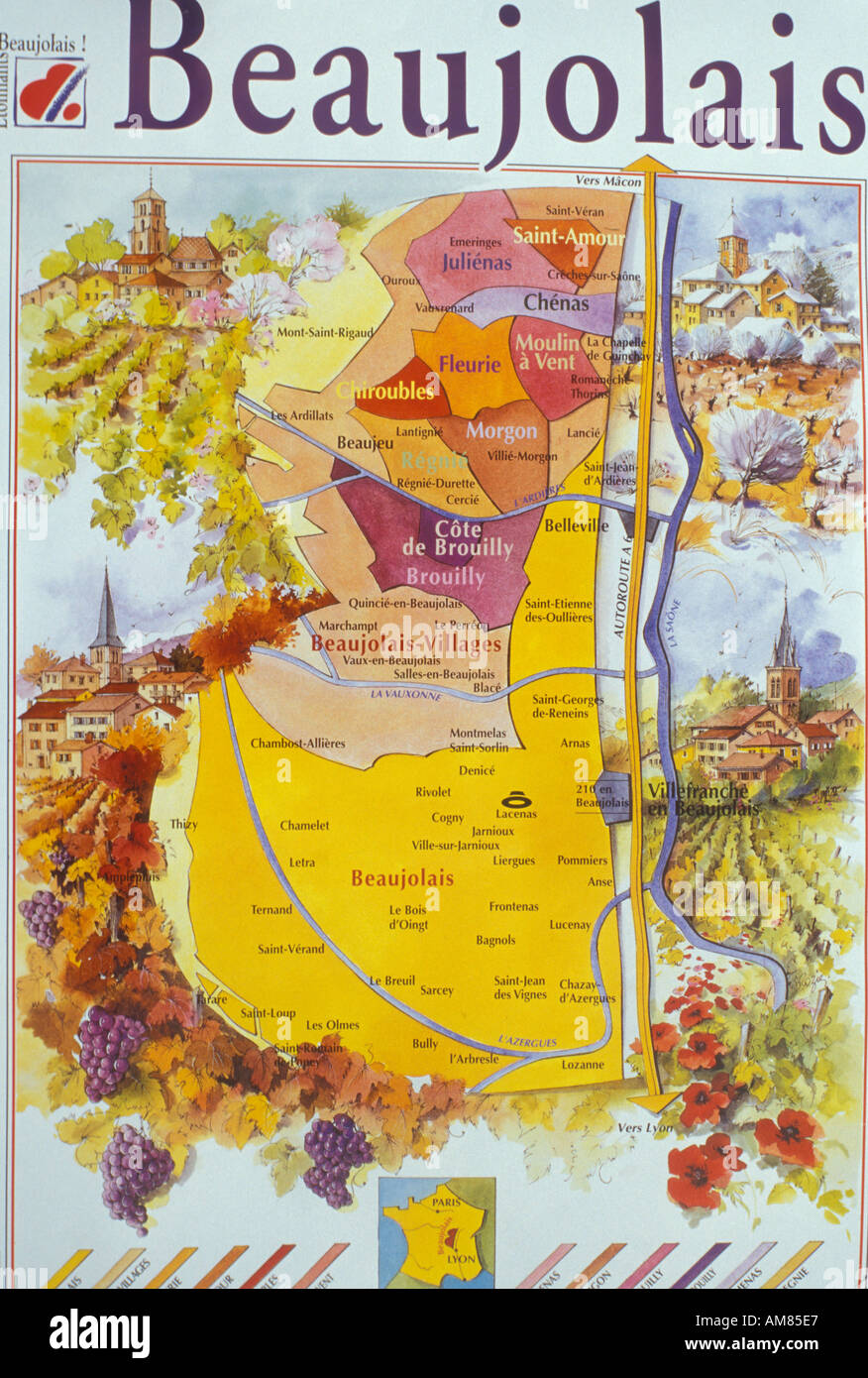 Beaujolais wine growing map hi-res stock photography and images - Alamy