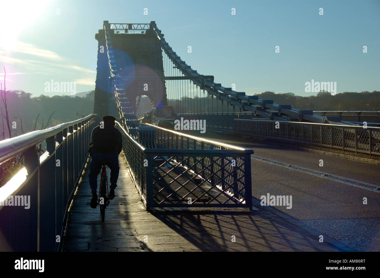The Menai Bridge spanning the Menai Strait between Anglesey and the ...