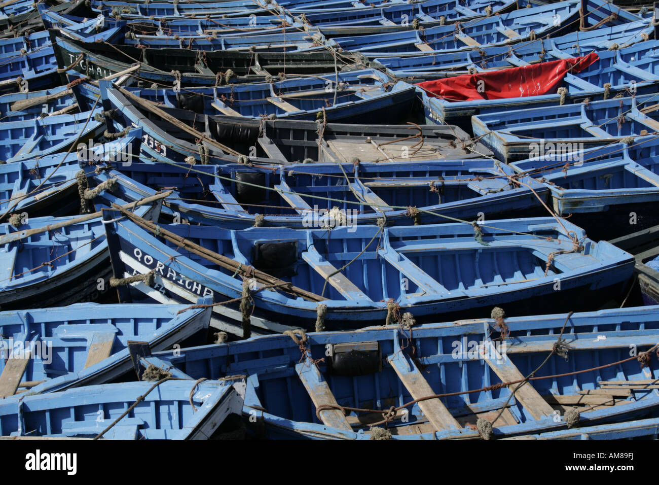 Blue fishing boats, Essaouira, Morocco Stock Photo - Alamy