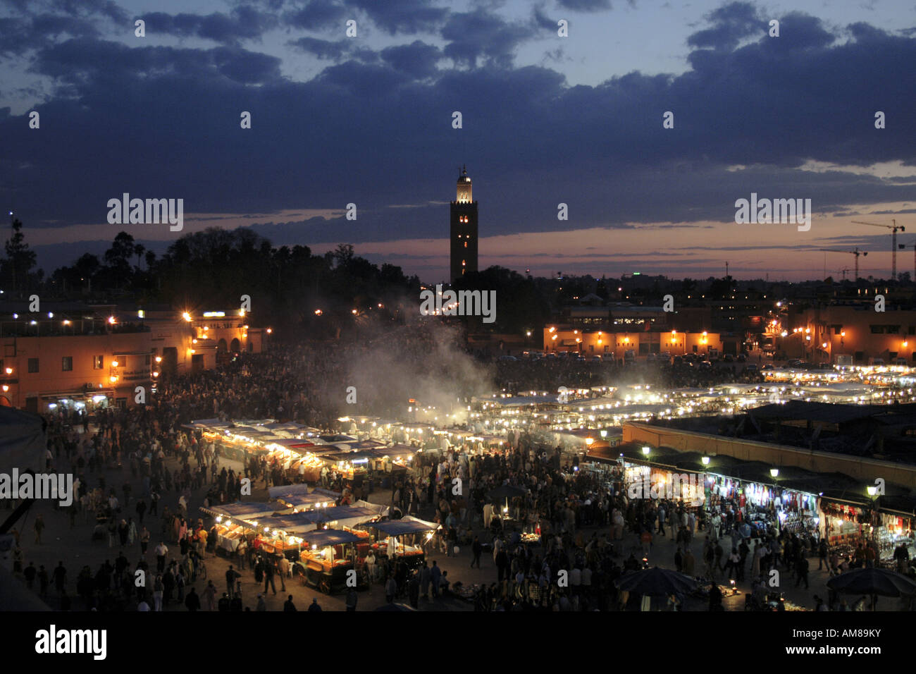 Smoke over the cookshops on the square Djamaa el-Fna, Marrakech ...