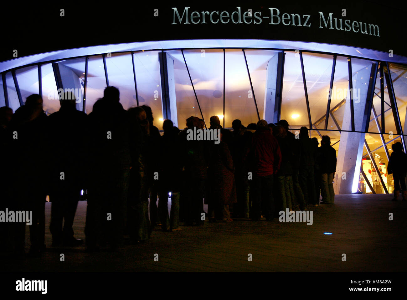 People waiting in front of the Mercedes-Benz Museum queuing, Stuttgart ...