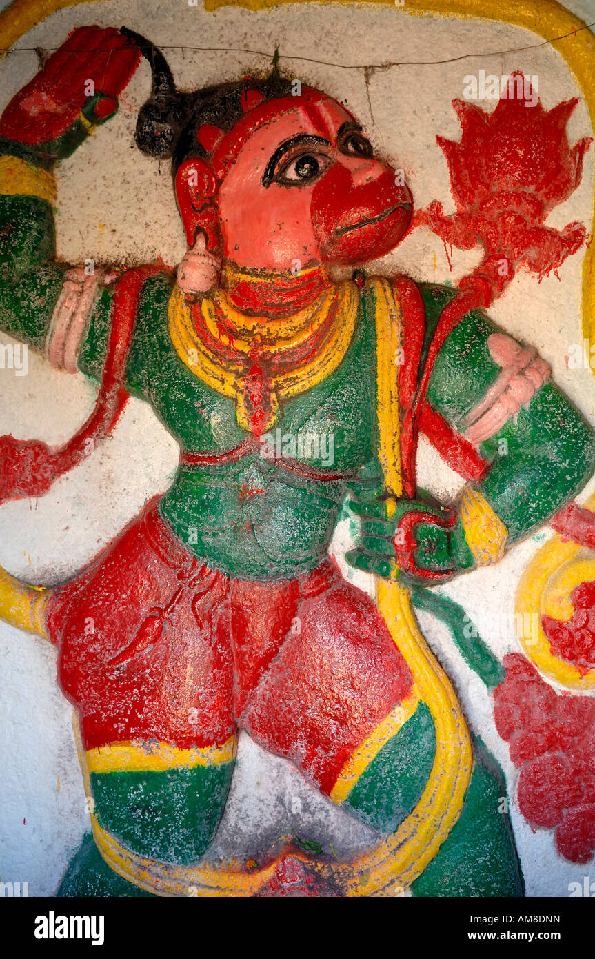 India, Karnataka, Hampi, Hanuman low-relief, Ramayana's hero Stock ...