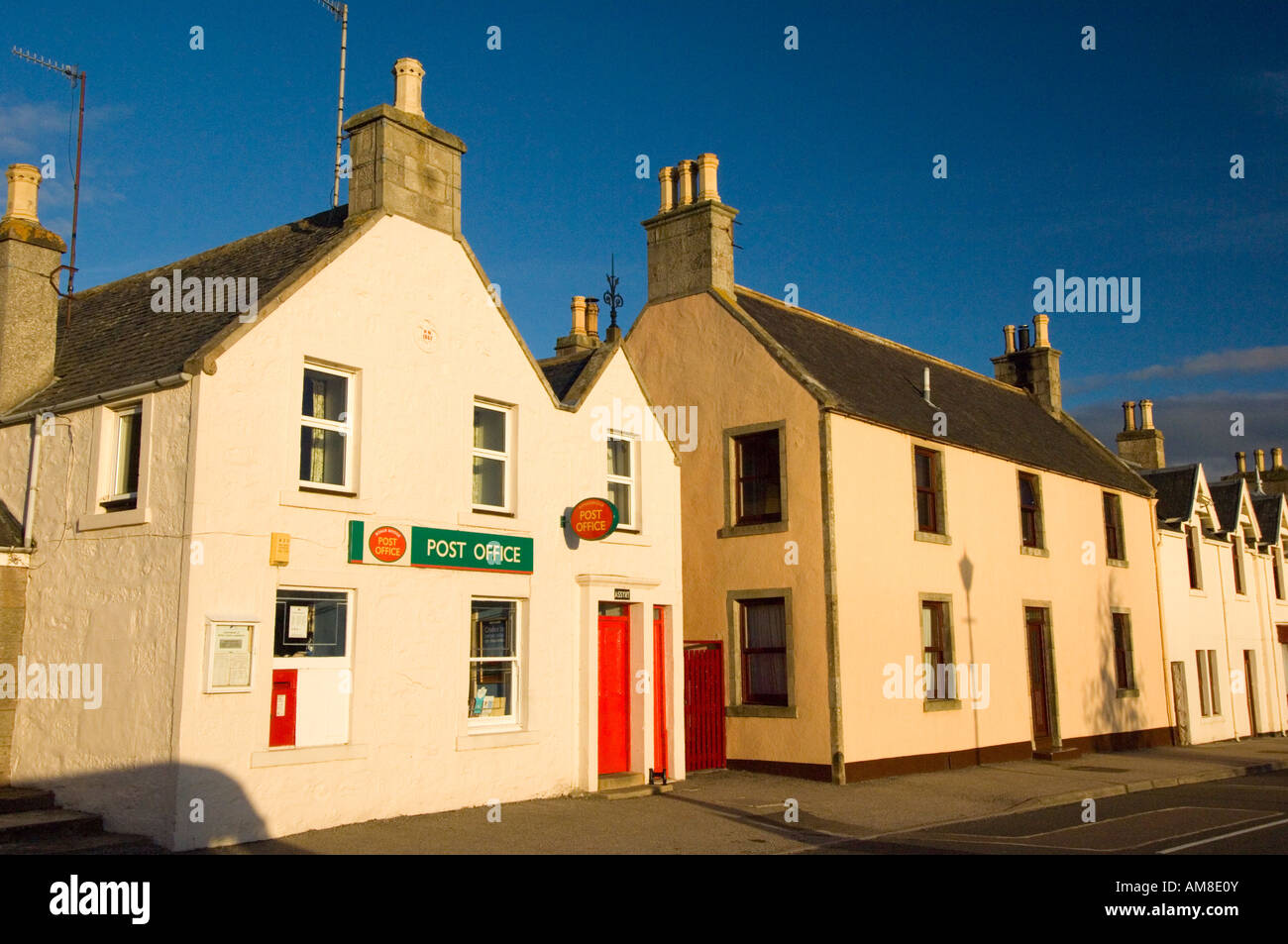 Post office and houses at the village of Bonar Bridge in Sutherland, in ...
