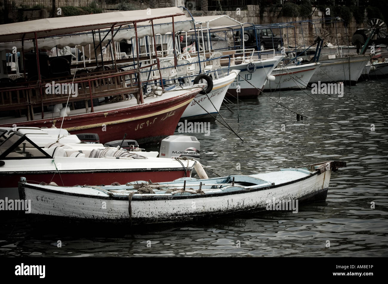 Fishing and ferry boats in Byblos Harbor Lebanon Middle East Stock ...