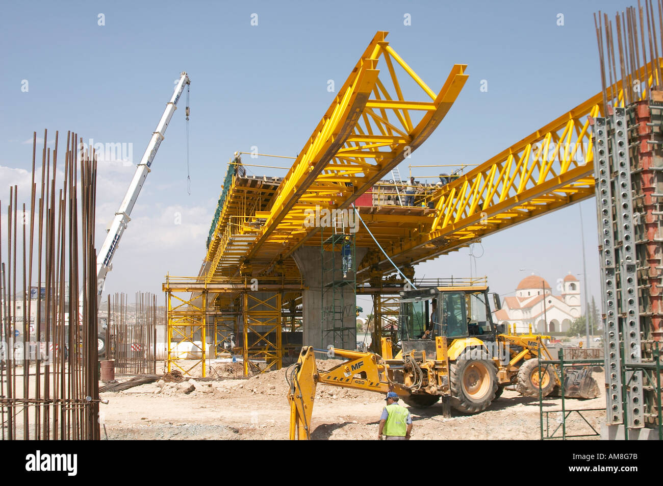 Civil Engineering plant and workers on Bridge construction Limassol ...