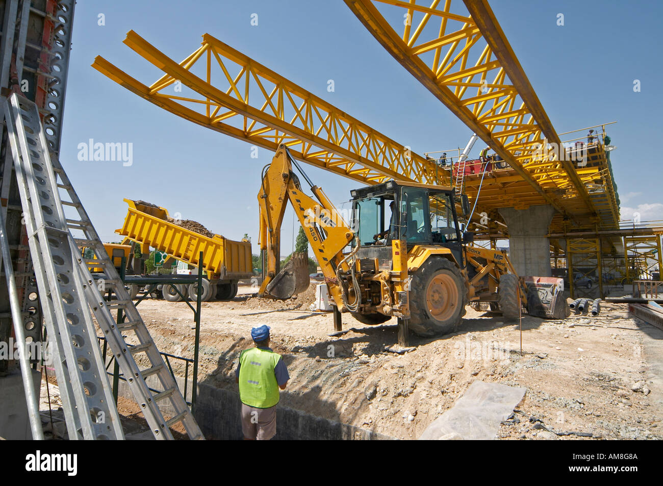 Civil Engineering plant and workers on Bridge construction Limassol ...