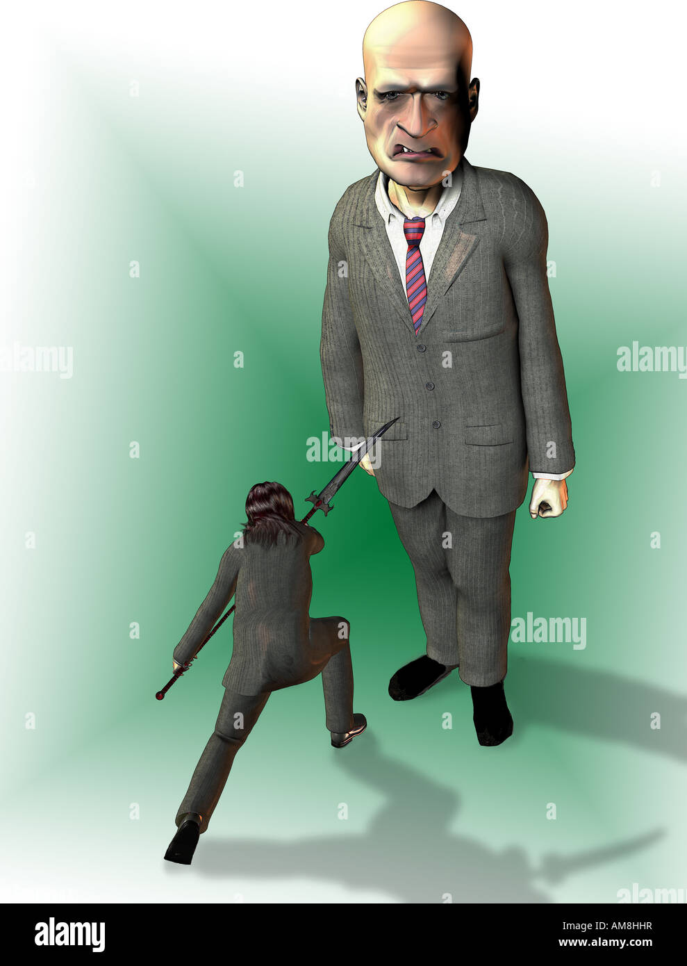 Small businessman fighting off big business Stock Photo - Alamy