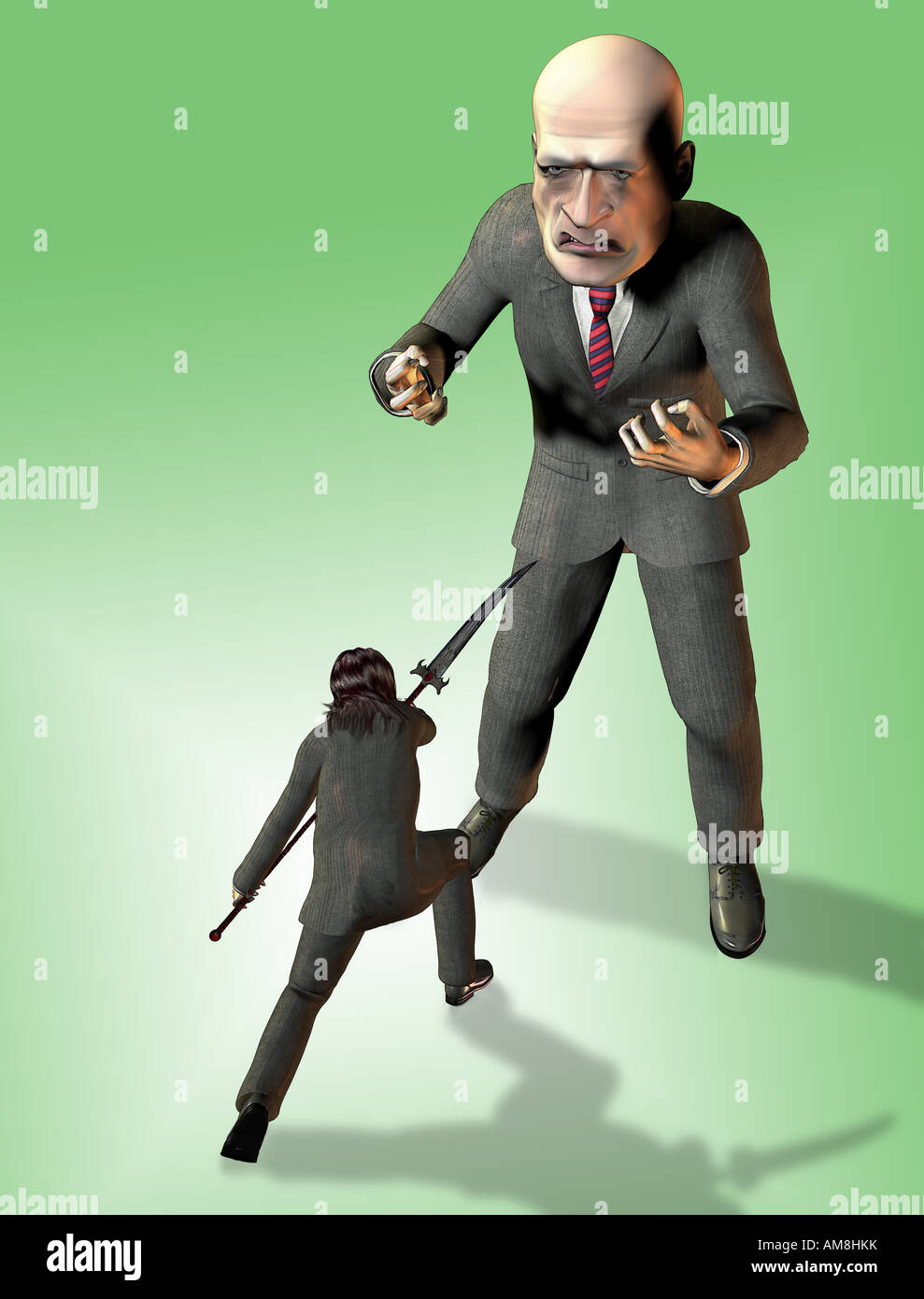 Small businessman fighting off big business Stock Photo - Alamy