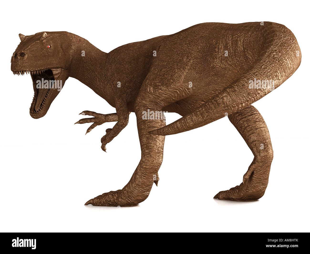 A giant dinosaur called an Allosaurus gives a roar before a violent ...