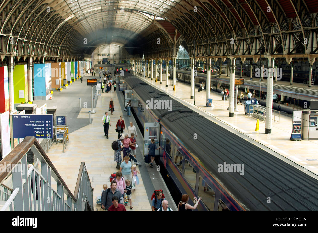 Paddington Station platform with commuters from above London W2 England ...
